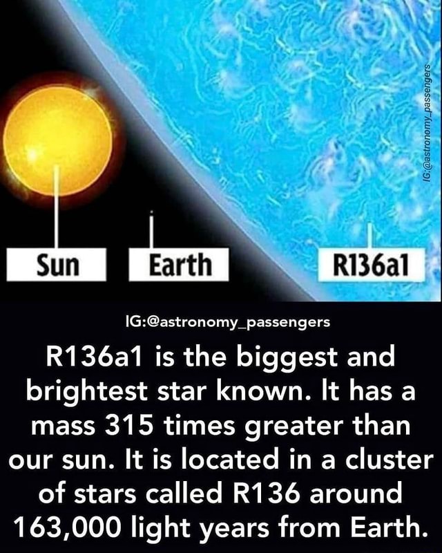 Sun R136al @astronomy_passengers R136a1 is the biggest and brightest ...
