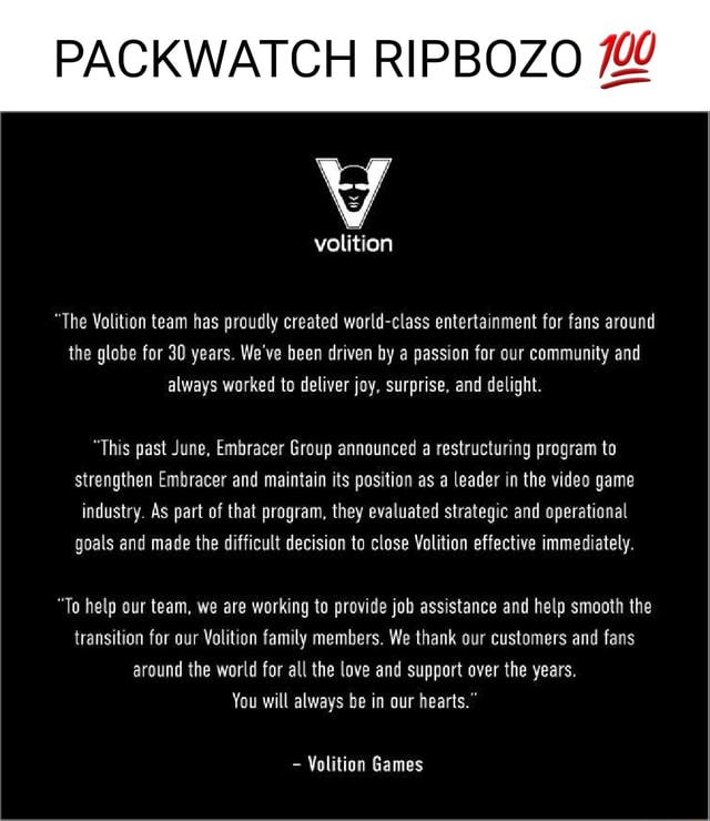 PACKWATCH RIPBOZO volition "The Volition team has proudly created world ...