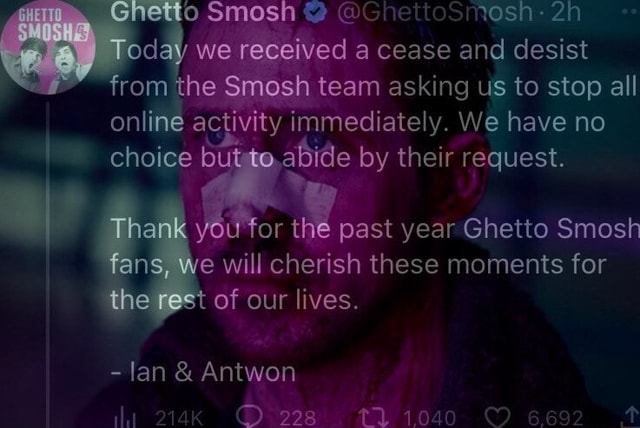 Ghetto Smosh ~ 206 Today we received a cease and desist from the Smosh ...