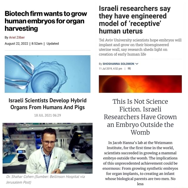 Biotech firm wants to grow human embryos for organ harvesting By Ariel ...