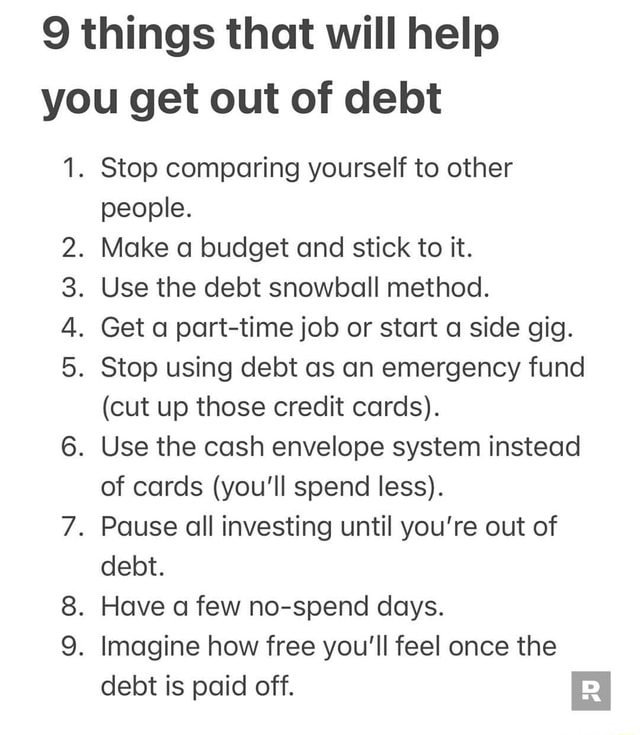 9 things that will help you get out of debt 1. Stop comparing yourself ...