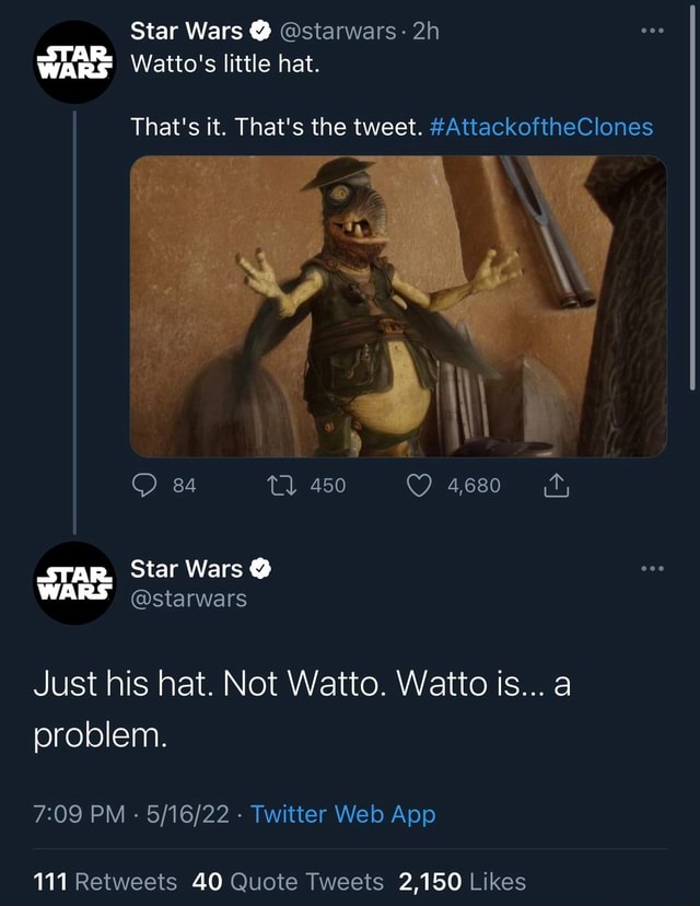 Star Wars @ @starwars- watto's little hat. That's it. That's the tweet ...