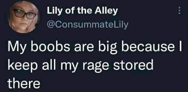 Lily of the Alley @Consummate Lily My boobs are big because I keep all ...