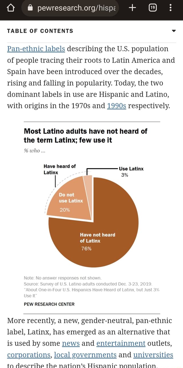 TABLE OF CONTENTS Pan-ethnic labels describing the U.S. population of ...