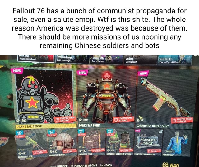 Fallout 76 has a bunch of communist propaganda for sale, even a salute ...