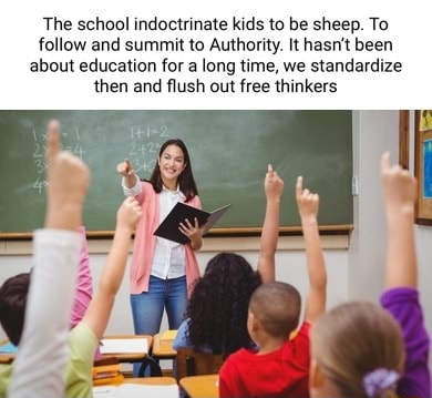 The school indoctrinate kids to be sheep. To follow and summit to ...