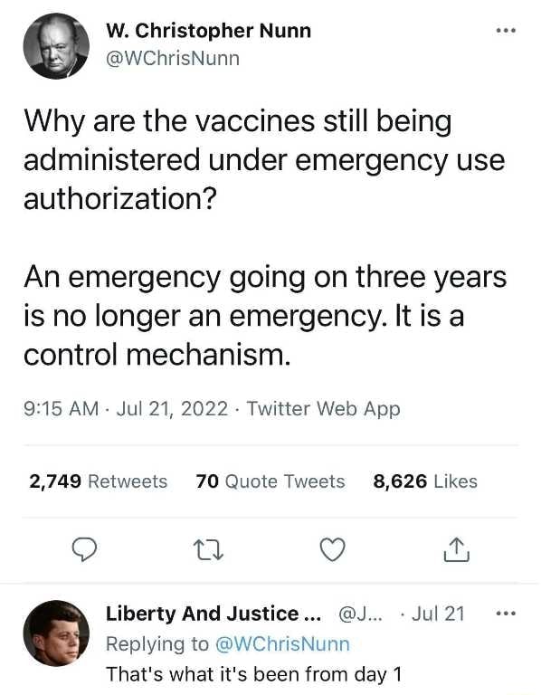 Christopher Nunn @WChrisNunn Why are the vaccines still being ...