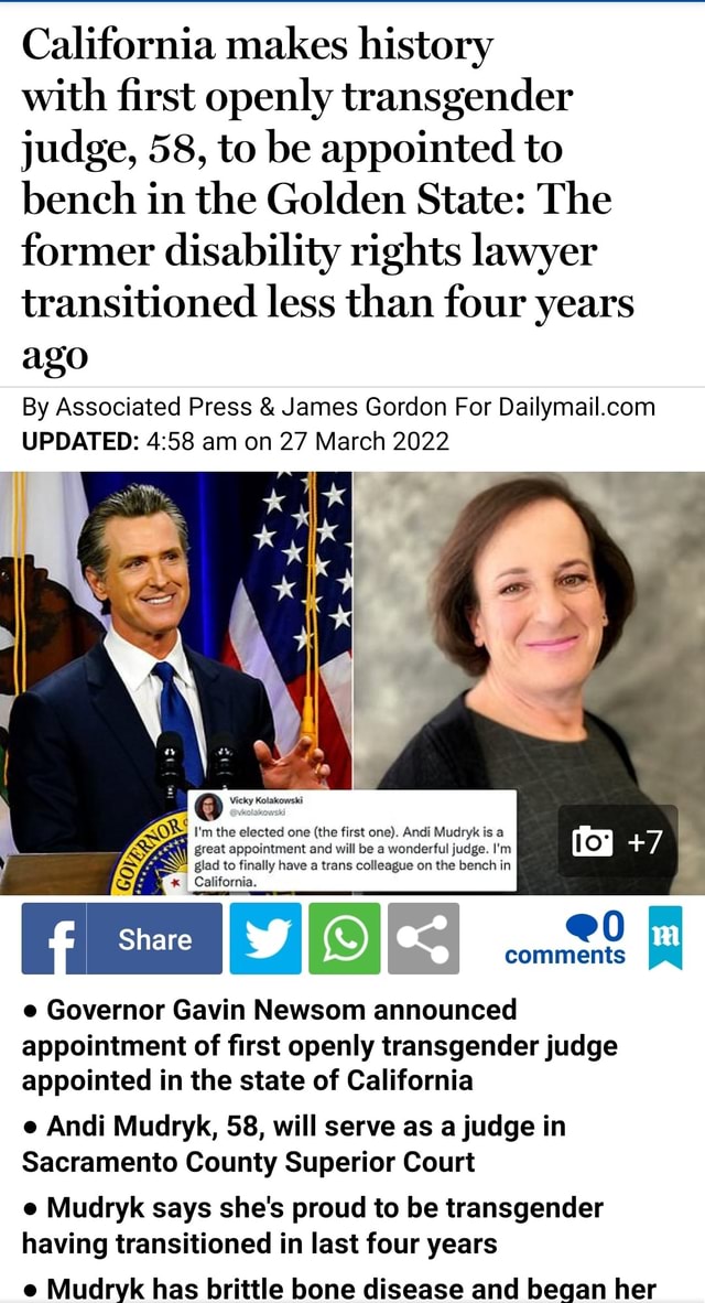 California makes history with first openly transgender judge, 58, to be ...