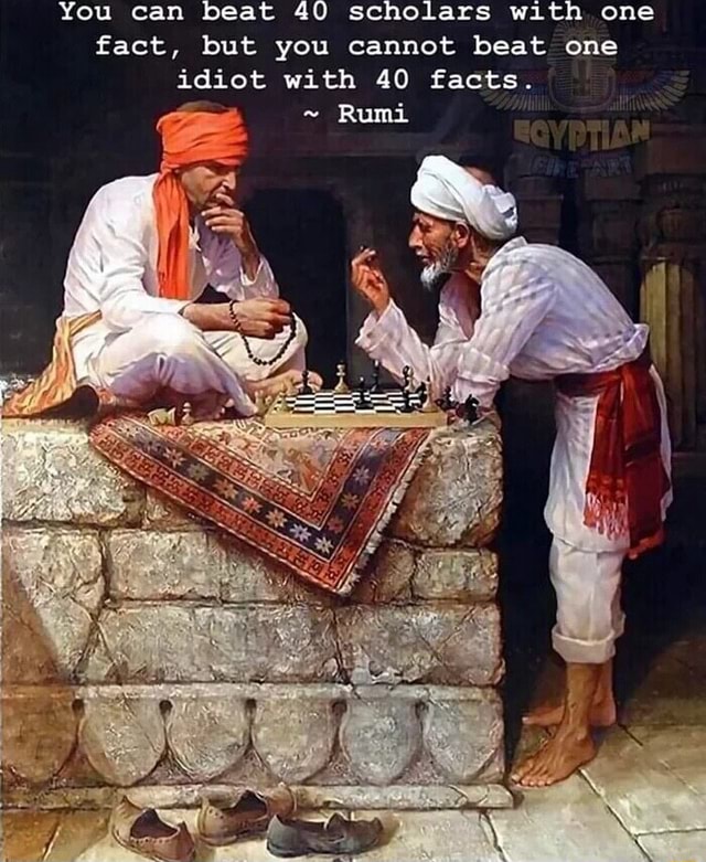 You can beat 40 scholars with one fact, but you cannot beat one idiot ...