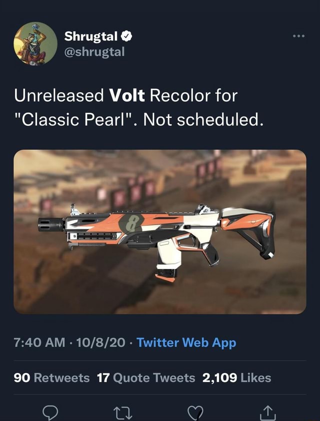 Unreleased Volt Recolor for "Classic Pearl". Not scheduled. 90 17 2,109 ...