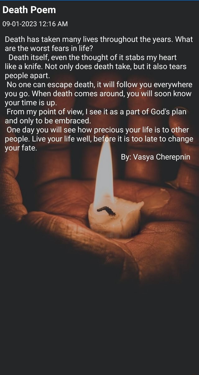 Death Poem 09-01-2023 AM Death has taken many lives throughout the ...