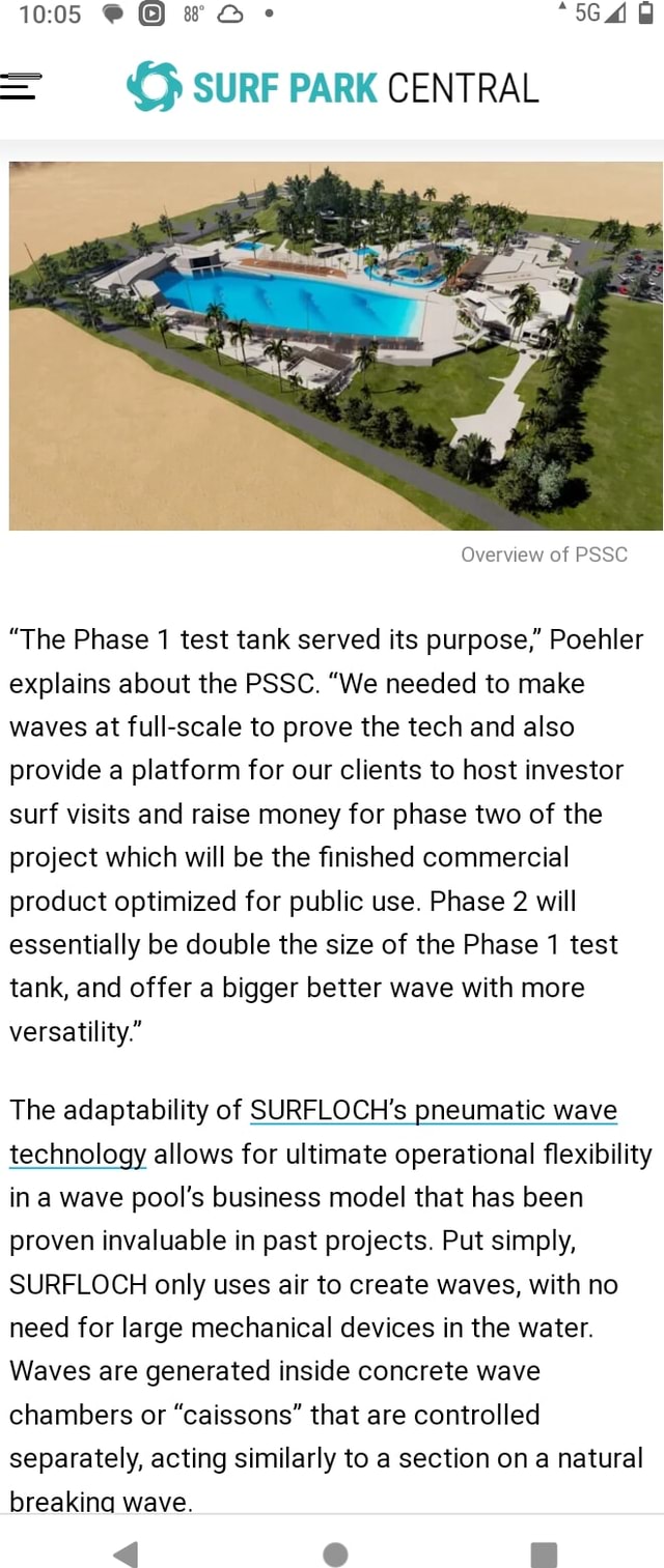 = SURF PARK CENTRAL Overview of PSSC "The Phase 1 test tank served its ...