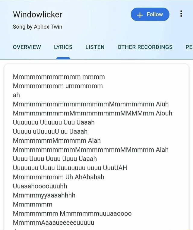Windowlicker 3 Song by Aphex Twin ah Mmmmmyyaaaahhhh - iFunny
