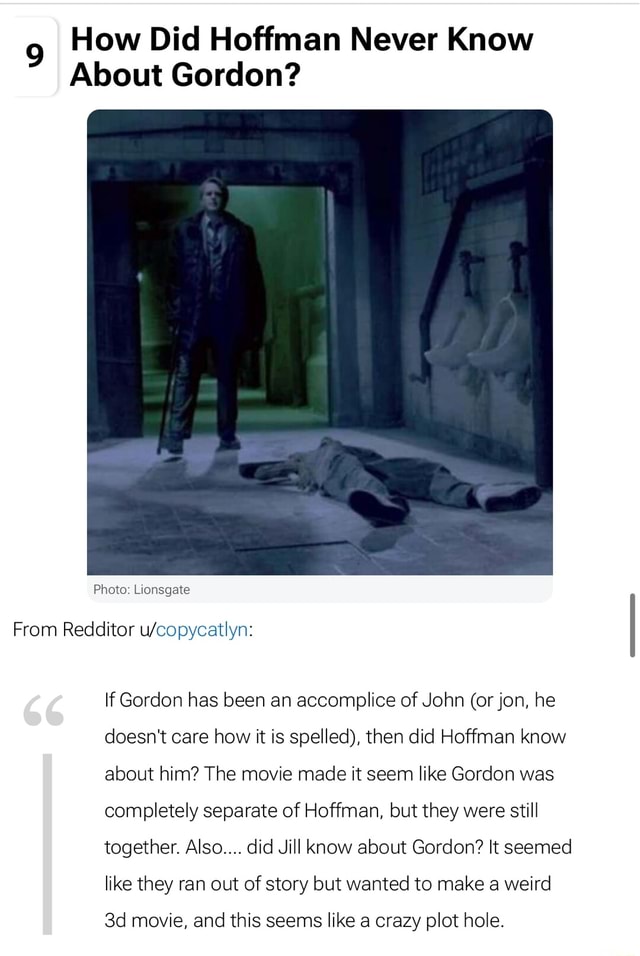 How Did Hoffman Never Know About Gordon? Photo: Lionsgate From Redditor ...