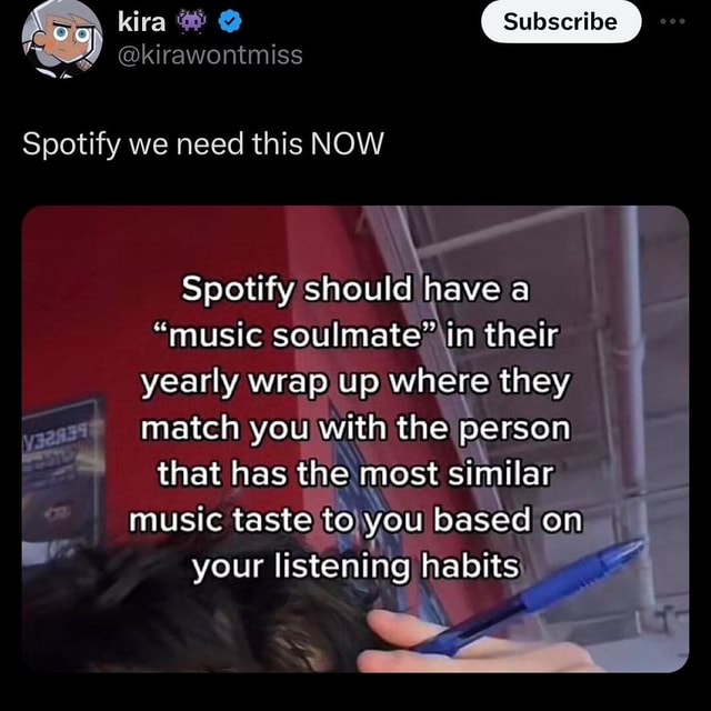 🤔 - ( Sibsaithe } kira @kirawontmiss Spotify we need this NOW Spotify should have a "music ...