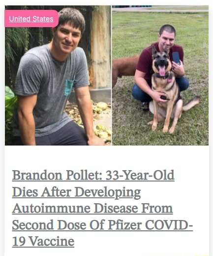 Brandon Pollet: 33-Year-Old Dies After Developing Autoimmune Disease From Second Dose Of Pfizer ...