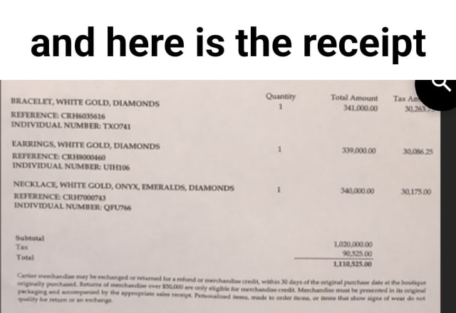 And here is the receipt Quantiry BRACELET, WHITE GOLD, DIAMONDS Total ...