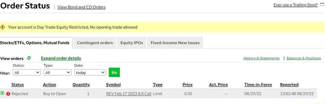 Order Status I View Bond and CD Orders > Your account is Day Trade ...