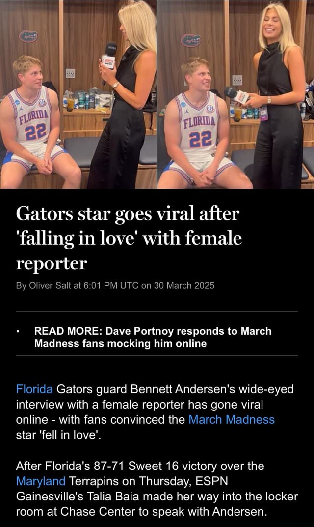 Gators star goes viral after 'falling in love' with female reporter By Oliver Salt at PM UTC on ...