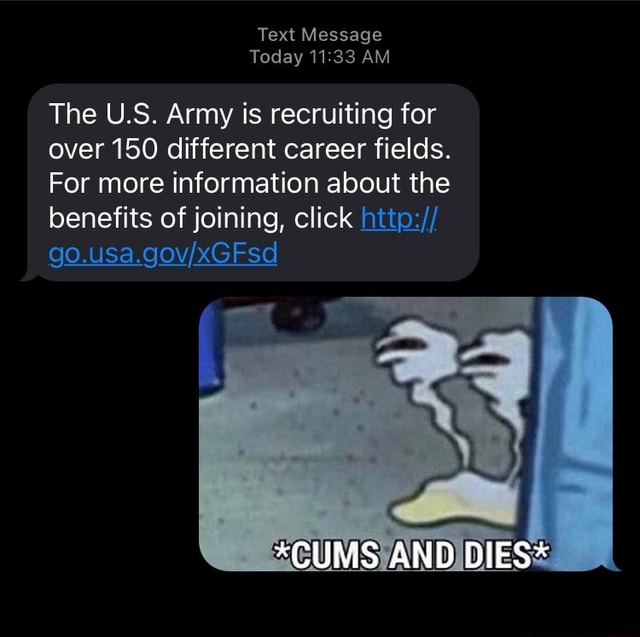 Text Message Today AM The U.S. Army is recruiting for over 150 ...