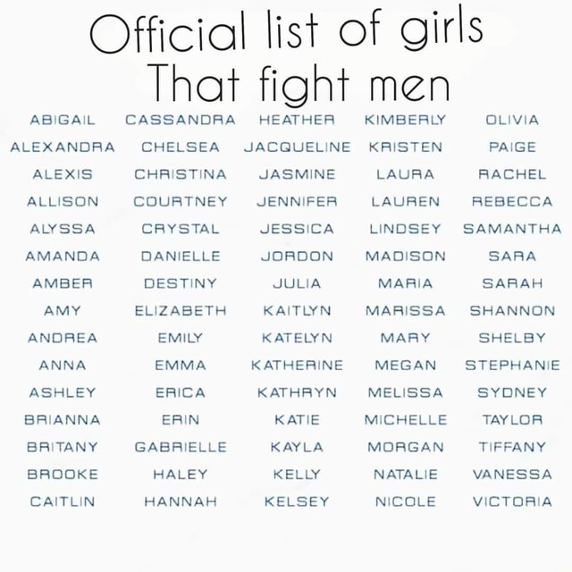 Official list of girls That fight men ABIGAIL CASSANDRA HEATHER ...