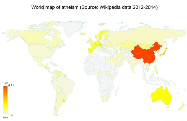 World map of atheism (Source: Wikipedia data 2012-2014) High 61 - iFunny