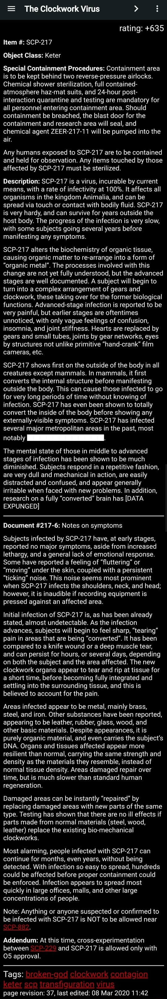 = The Clockwork Virus : Special Containment Procedures: Containment ...