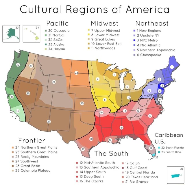 Cultural Regions of America Pacific Midwest Northeast I Ml Upstate E y ...