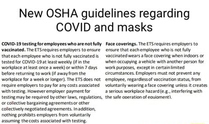 New OSHA guidelines regarding COVID and masks COvID-19 testing ...