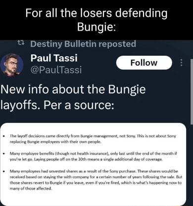 For all the losers defending Bungie: Destiny Bulletin reposted Follow ...