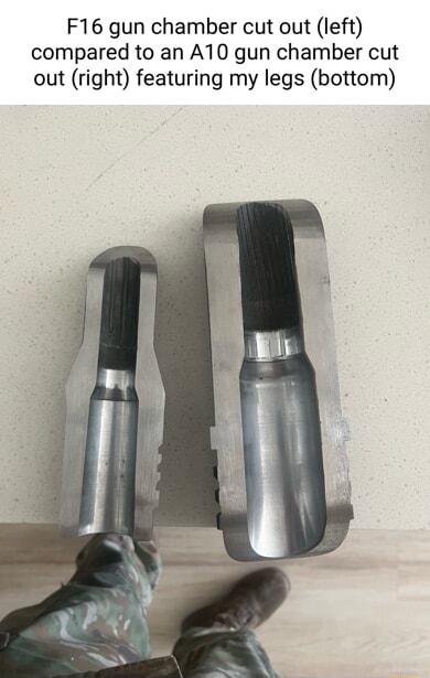 Gun chamber cut out (left) compared to an gun chamber cut out (right ...