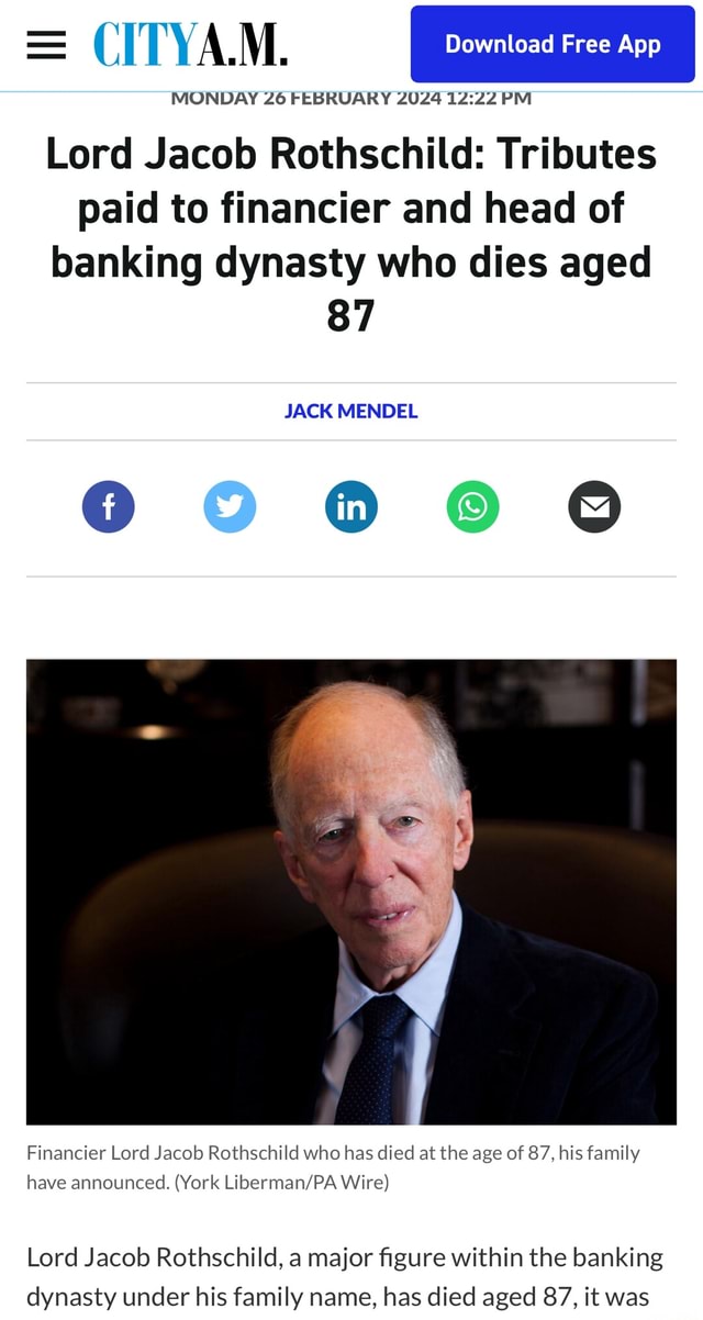 A.M. MONDAY 26 FEBRUARY 2024 PM Lord Jacob Rothschild: Tributes paid to ...