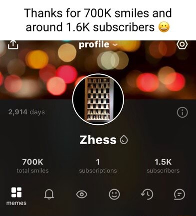 Thanks for 700K smiles and around 1.6K subscribers profile Zhess 700K 1 ...