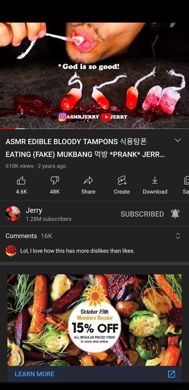 * God is so good! ASMRJERRY JERRY ASMR EDIBLE BLOODY TAMPONS = EATING ...
