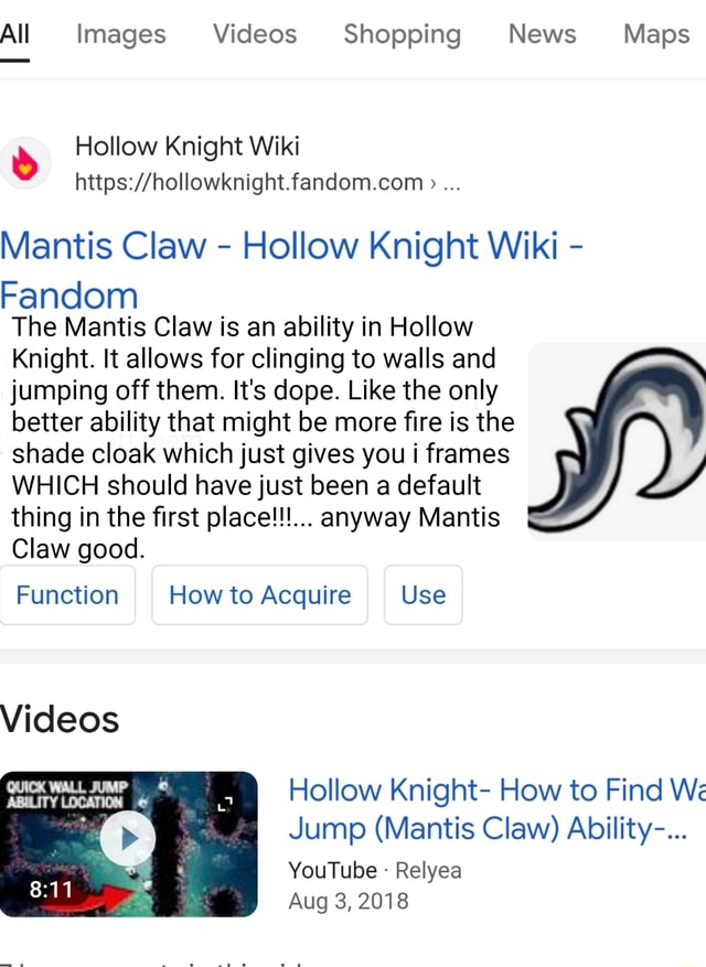 All Images Videos Shopping News Maps Hollow Knight Wiki Mantis Claw ...