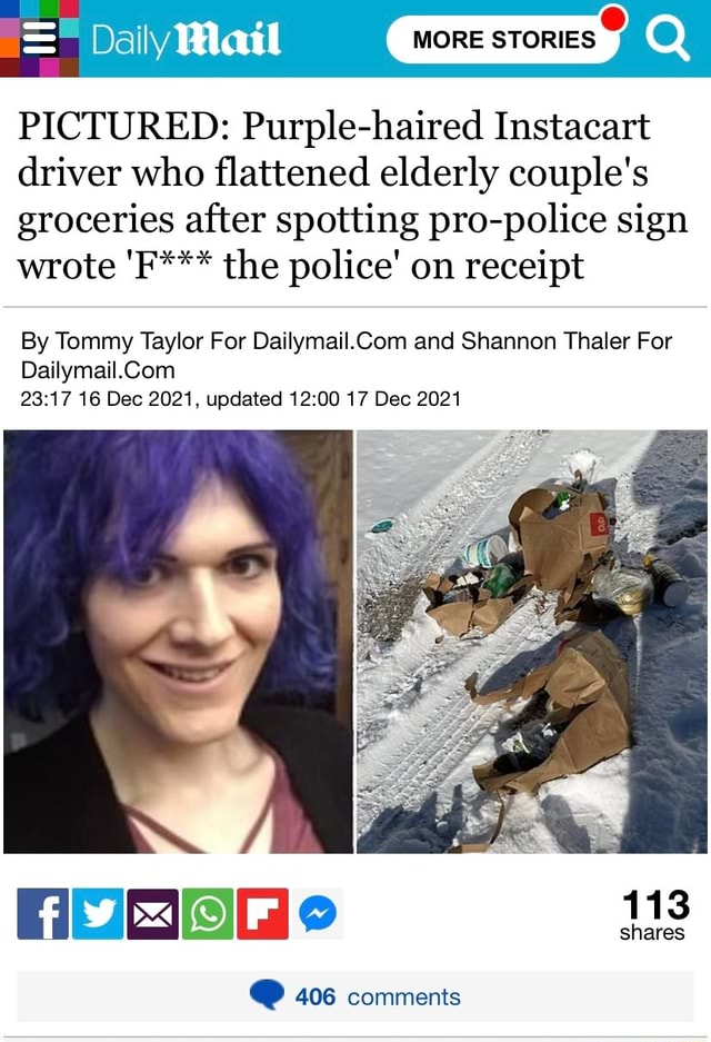 Mail PICTURED: Purple-haired Instacart driver who flattened elderly ...