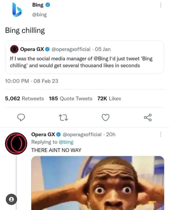 Bb Bing @ @bing Bing chilling Opera GX @ @operagxofficial - 05 Jan If I was the social media ...