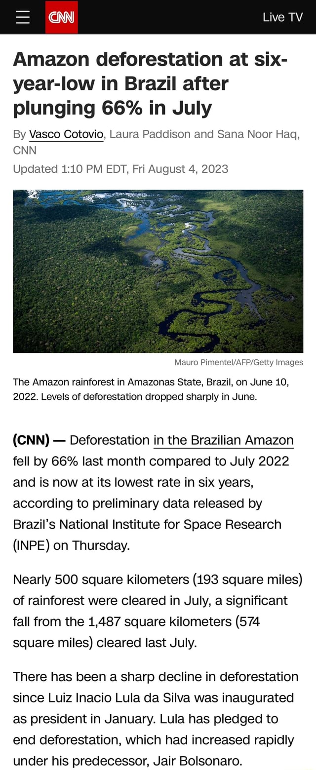 CNN Live TV Amazon deforestation at six- year-low in Brazil after ...