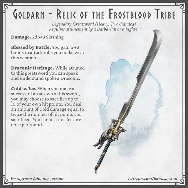GOLDARN RELIC OF THE FROSTBLOOD TRIBE Legendary Greatsword (Heavy, Two ...