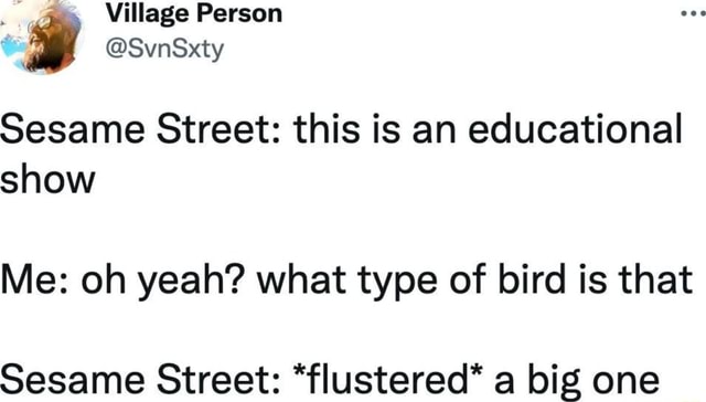 Village Person @SvnSxty Sesame Street: this is an educational show Me ...