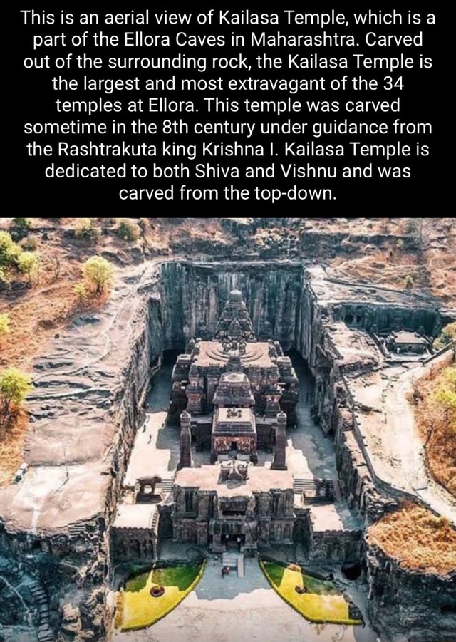 This is an aerial view of Kailasa Temple, which is a part of the Ellora ...