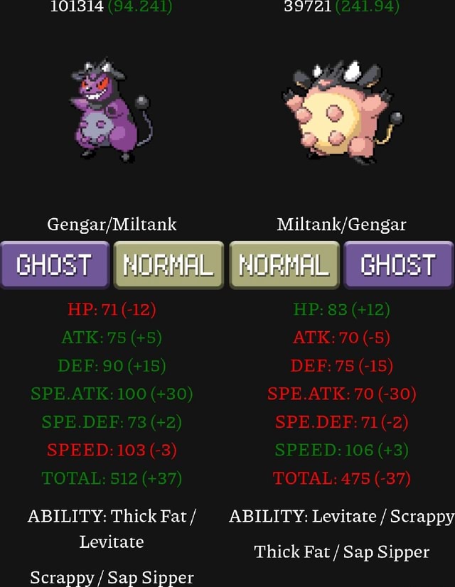 101314 GHOST NORMAL HORMAL =GHOST ABILITY: Thick Fat/ ABILITY: Levitate ...
