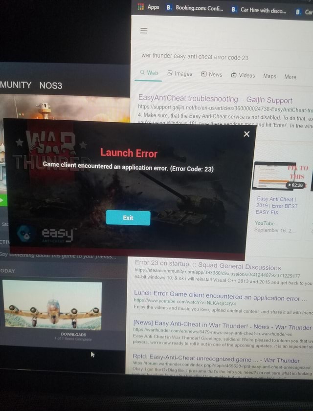 App Con. Car Hire disco... 23, led MUNITY NOS3 Launch Error Game client encountered an ...
