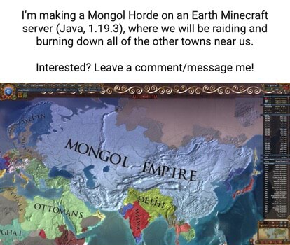 Tm making a Mongol Horde on an Earth Minecraft server (Java, 1.19.3 ...