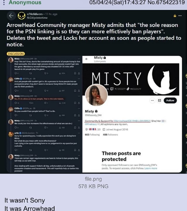 Anonymous /Helidivers - fkGWprintertime ArrowHead Community manager Misty admits that "the sole ...