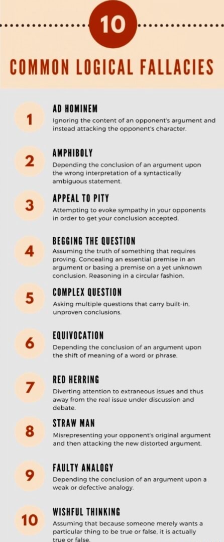 COMMON LOGICAL FALLACIES 10 AD HOMINEM Ignoring the content of an ...