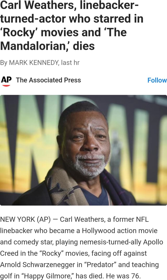 Carl Weathers, linebacker- turned-actor who starred in 'Rocky' movies ...
