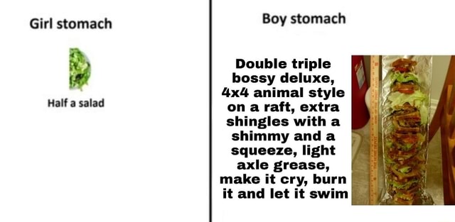 Girl stomach Boy stomach Double triple bossy deluxe, animal style Half ...