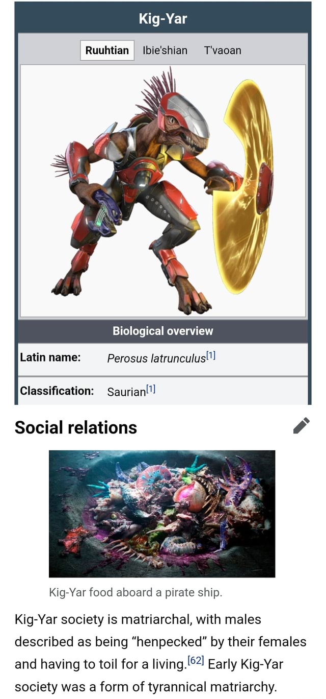 Kig-Yar Ruuhtian I Ibie'shian 'T'vaoan Biological overview Latin name ...