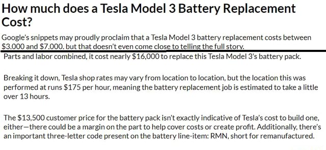How much does a Tesla Model 3 Battery Replacement Cost? Google's ...